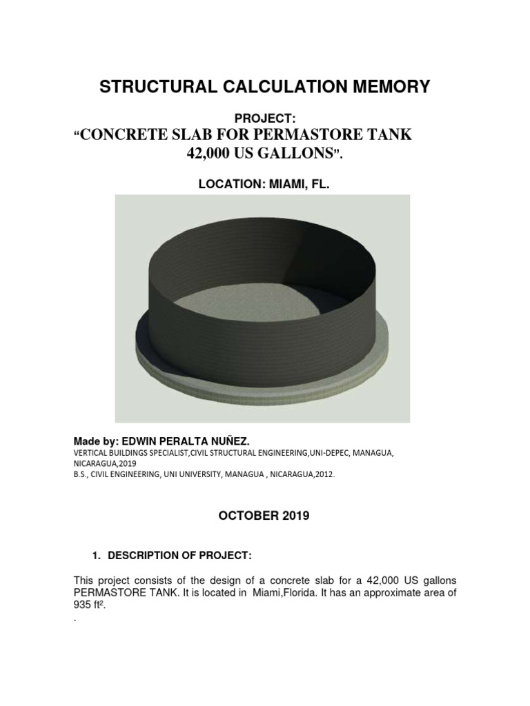 Structural Calculation Memory: Concrete Slab For Permastore Tank 42,000 ...