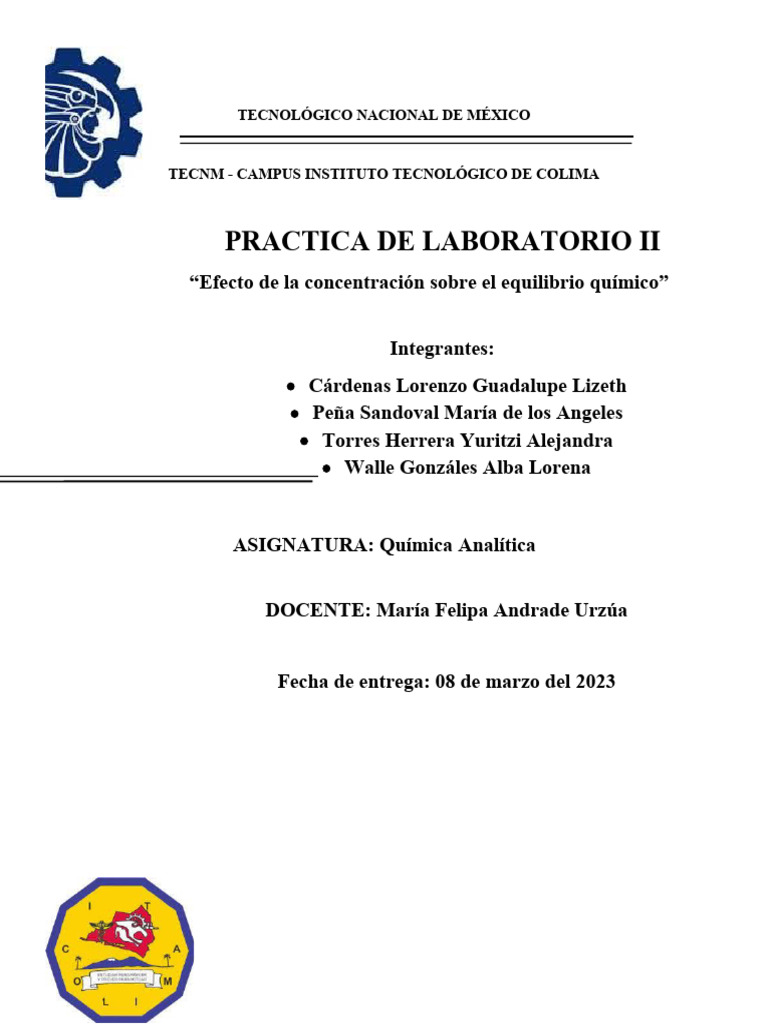 Practica De Laboratorio Ii Pdf Equilibrio Químico Reactivo