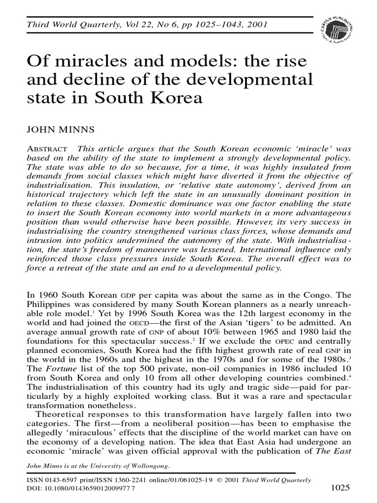 Of Miracles and Models: The Rise and Decline of The Developmental State ...