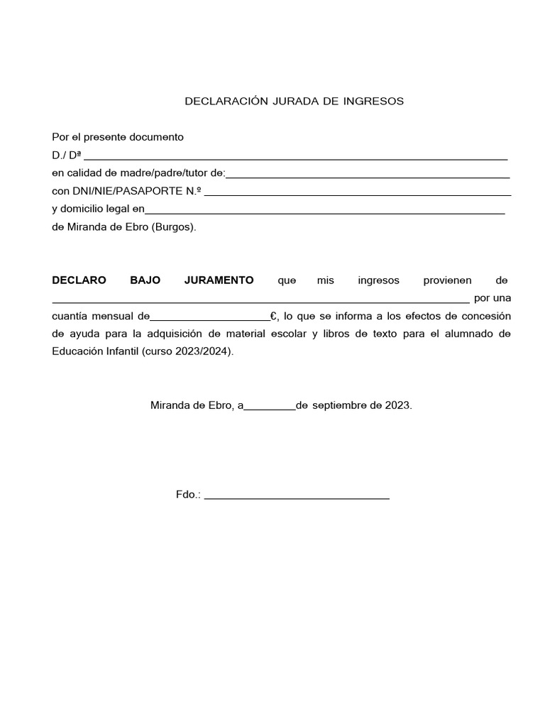 Modelo Declaracion Jurada Ingresos | PDF