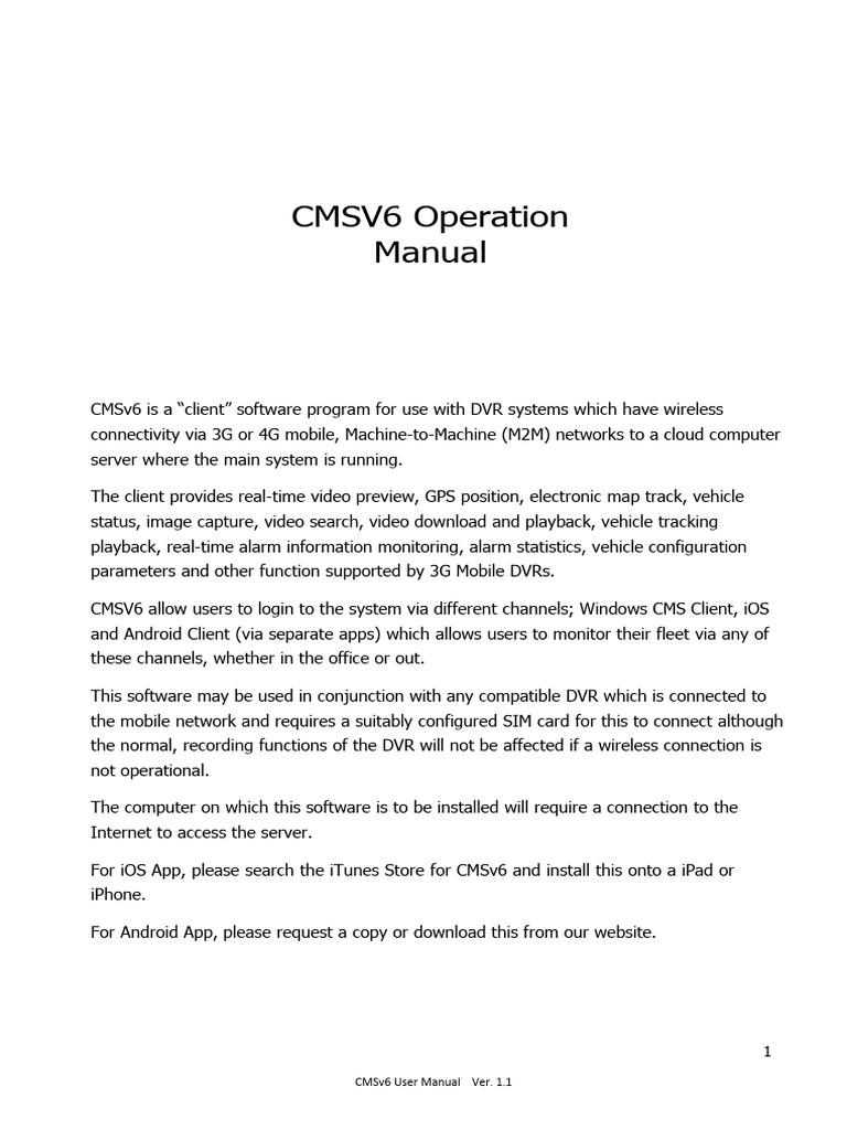 CMSV6 Operation Manual V1-1 | PDF | Ios | Video