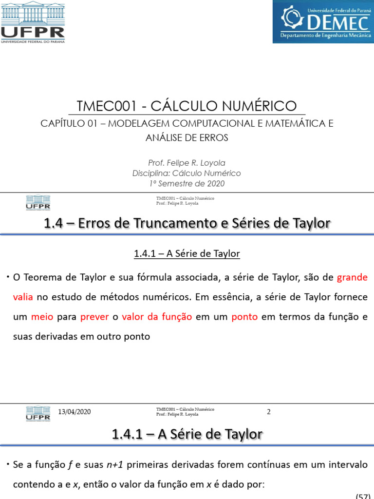 Capitulo 01 - 1.4 Erros de Truncamento e Series de Taylor | PDF
