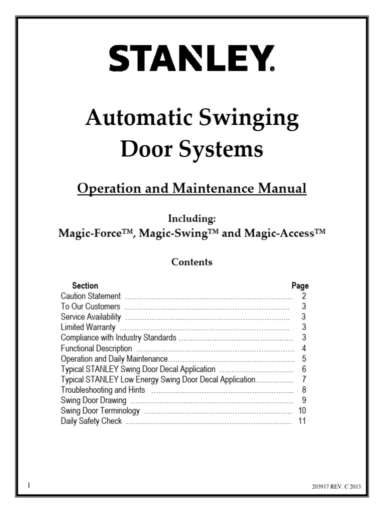 PUERTAS BATIENTES Stanley - Swing-Door-Systems - Owners-Manual | PDF