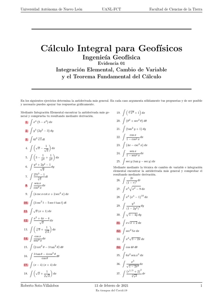 Evidencia 01 Integracion Elemental | PDF | Integral | Análisis funcional
