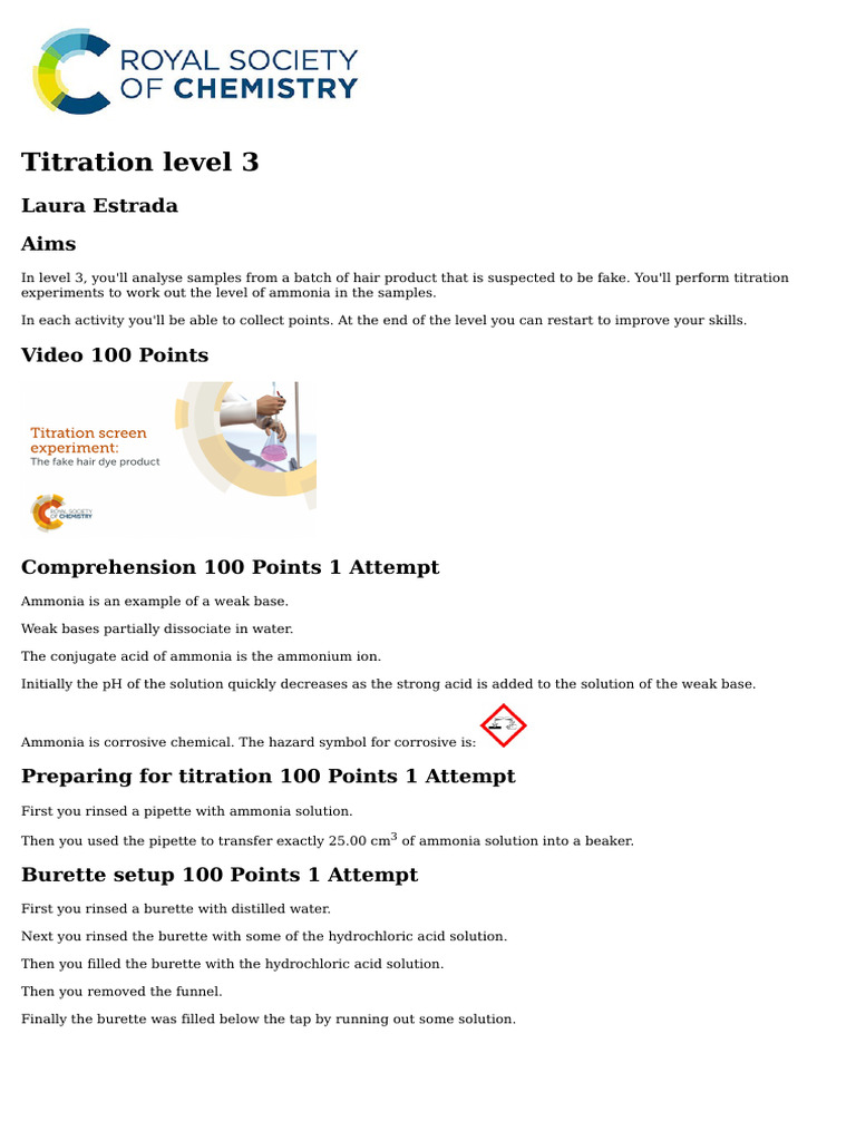 Titration Level 3 Labnotebook | PDF | Chemistry | Titration