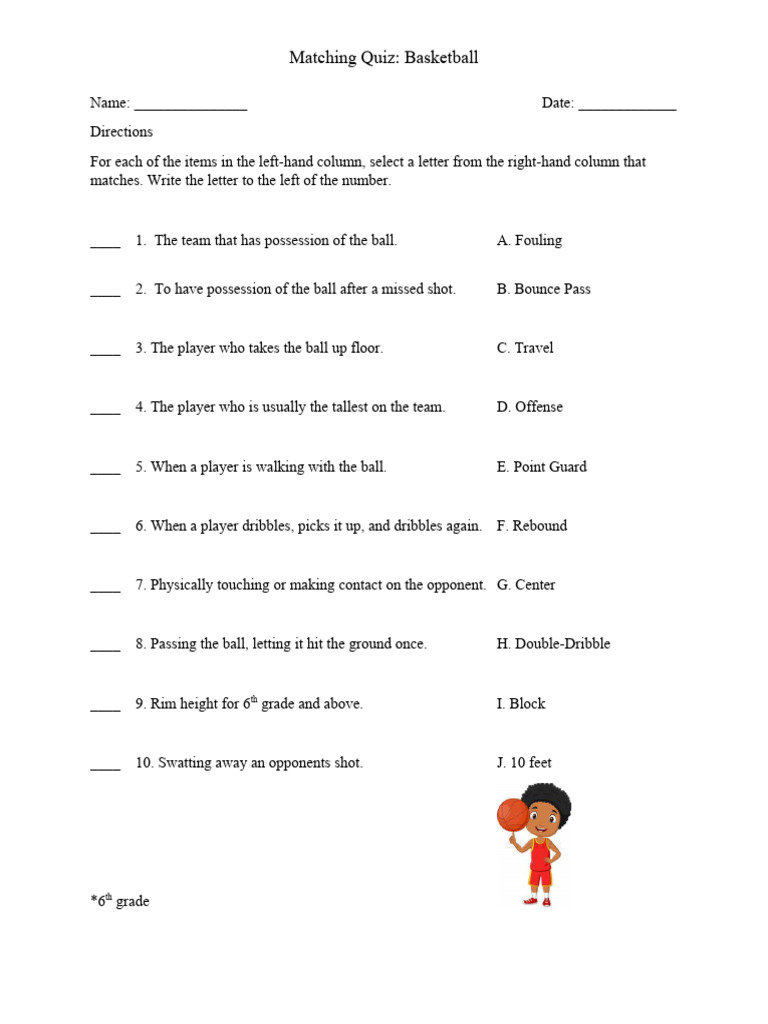 Basketball Matching Quiz for Students | PDF