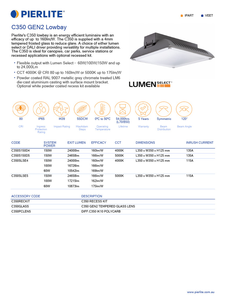 Pierlite-C350 Gen2 Lowbay | PDF | Materials | Building Engineering