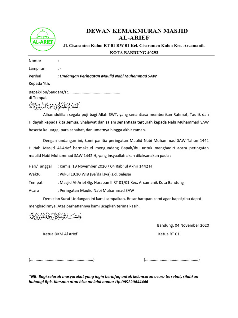 Surat Undangan Maulid NABI | PDF