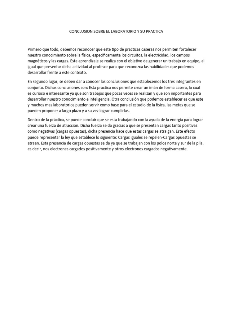 Conclusion Sobre El Laboratorio y Su Practica | PDF