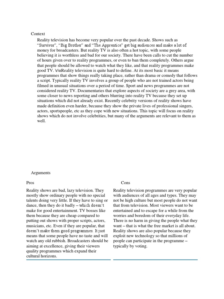 Debate THW Banned Reality Show | PDF | Reality Television | Entertainment