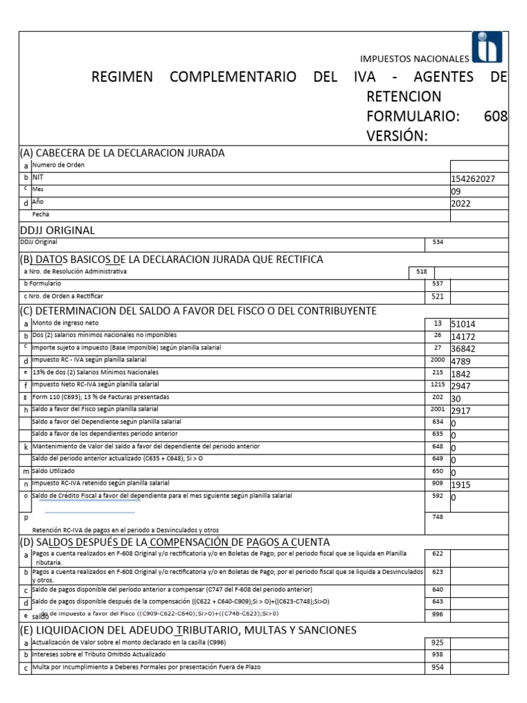 Formulario RCIVA 608 EDITABLE | PDF | Impuestos | Economias
