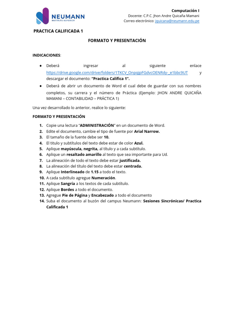 Practica Calificada 1 - Formato, Presentacion | PDF