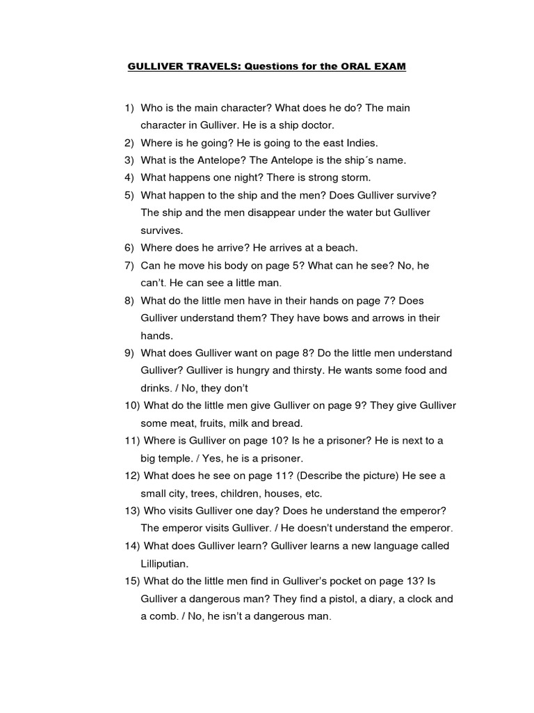 Gulliver Travels Questionnaire | PDF