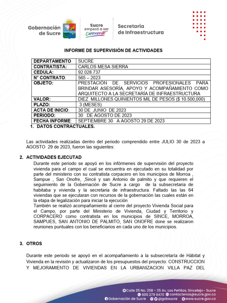 FORMATO INFORME DE SUPERVISIÓN DE ACTIVIDADES (3) | PDF