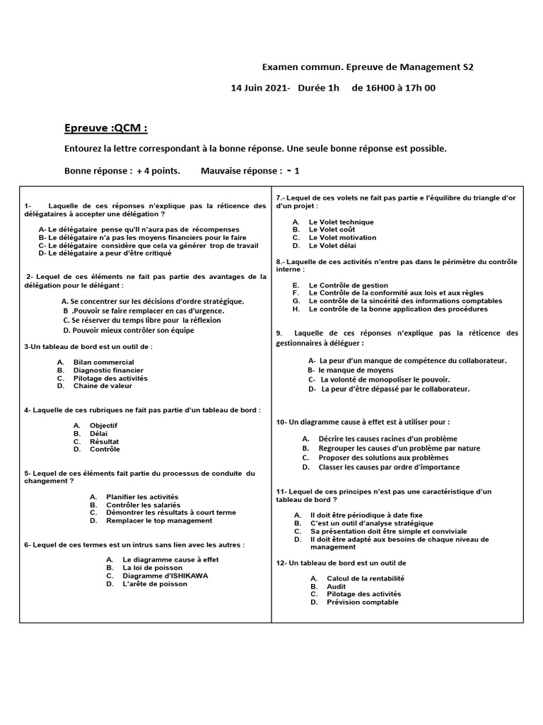 Examen Management 2021 | PDF
