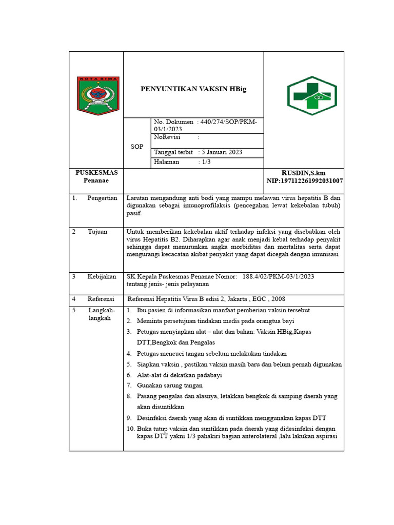 Prosedur Penyuntikan Vaksin HBig | PDF