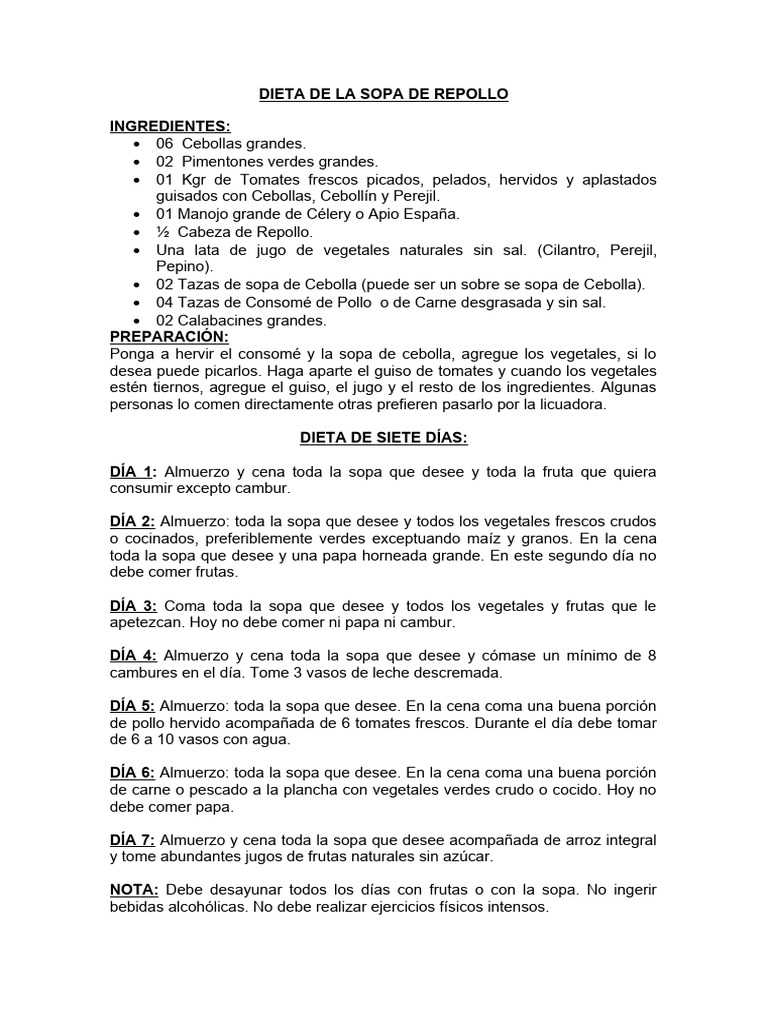 Dieta de La Sopa de Repollo | PDF