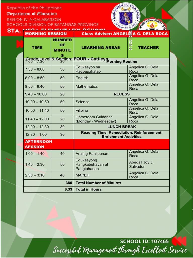 New Class Program New Template Grade 4 2022 2023 | PDF | Learning ...