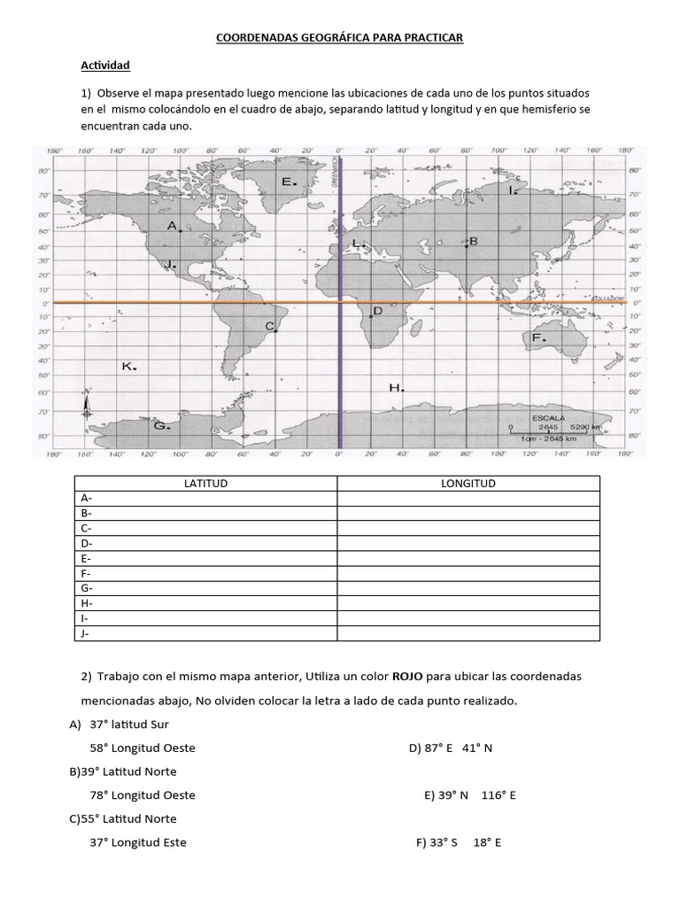 Coordenadas Geográficas para Practicar | PDF | Métodos y materiales de ...
