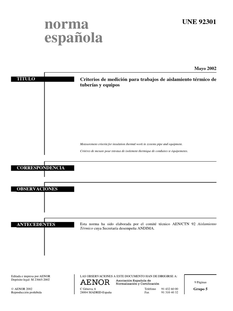 UNE 92301-2002 (2) | PDF | Aislamiento térmico