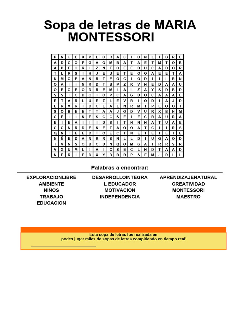 Sopa de Letras de Maria Montessori - 71 | PDF