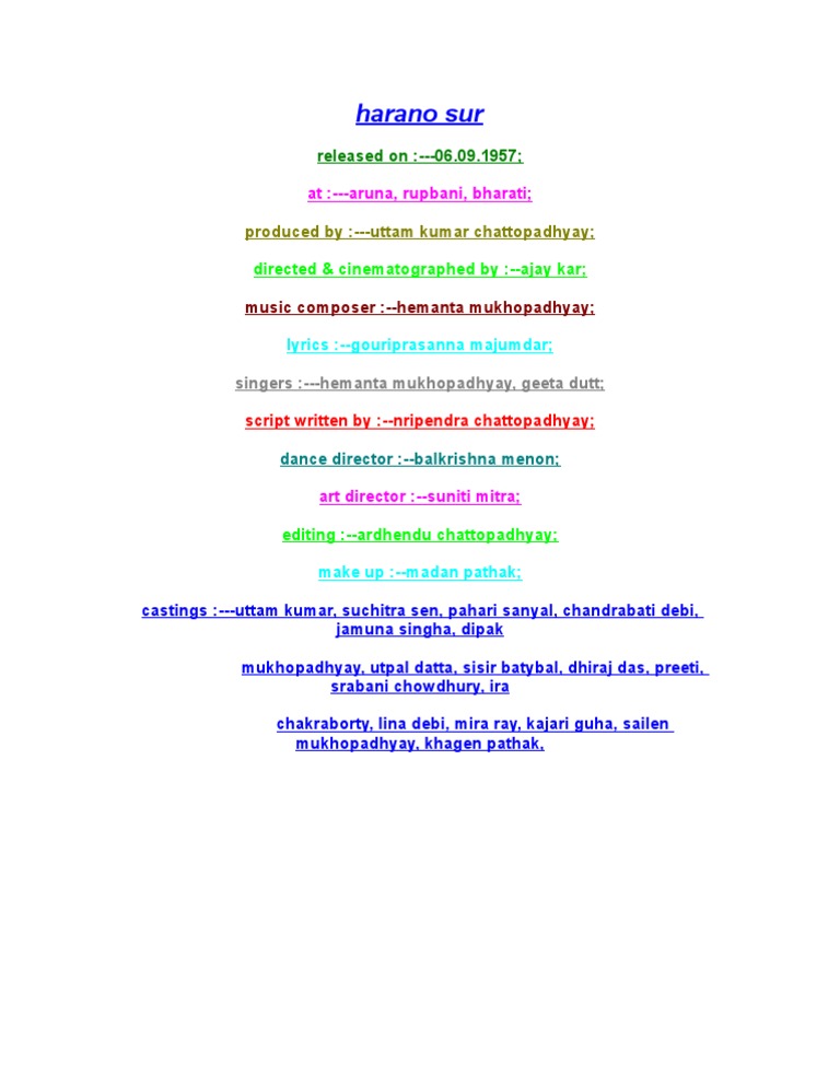 Harano Sur: Produced By: - Uttam Kumar Chattopadhyay | PDF