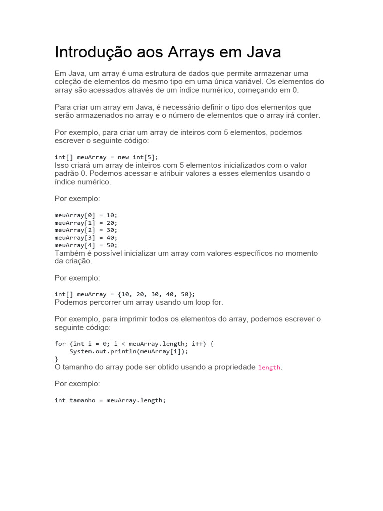 Arrays em Java: Guia de Introdução | PDF