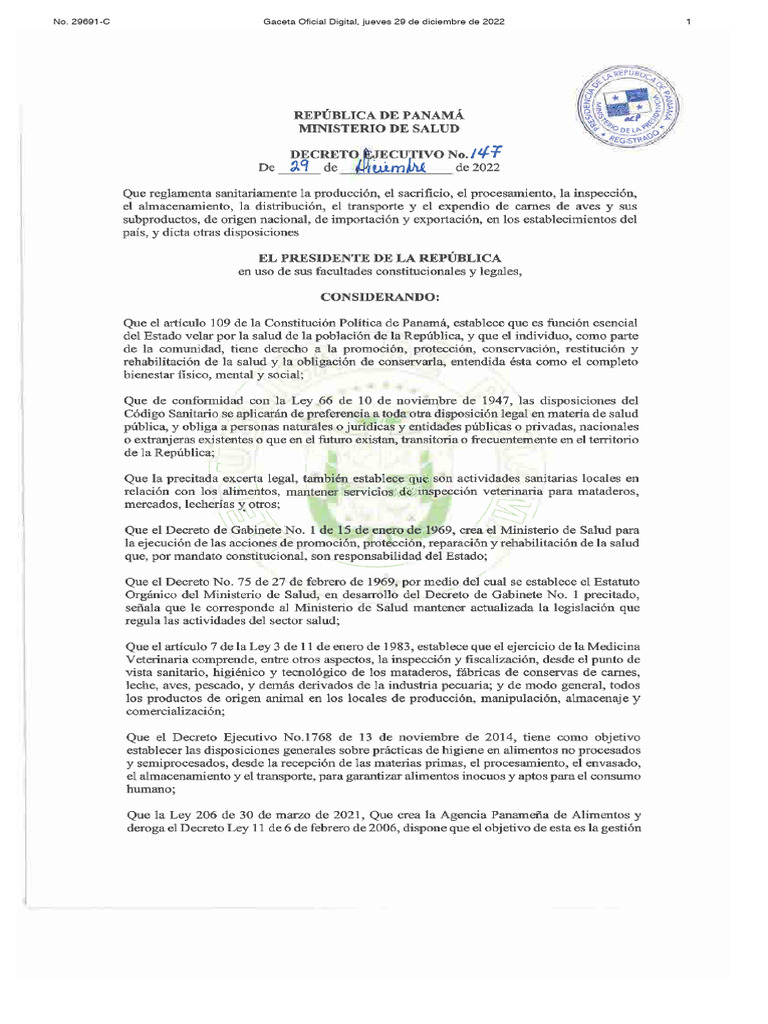 Decreto Ejecutivo 147 de 29 de Diciembre 2022 Deroga El Decreto 368 | PDF