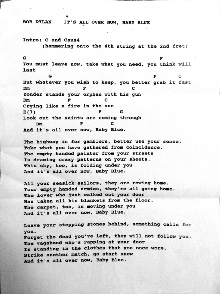Bob Dylan - It-S All Over Now Baby Blue | PDF