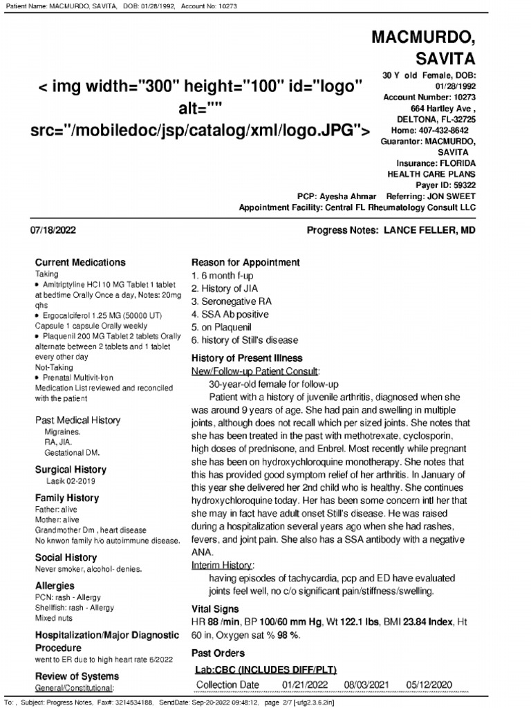 07-18-2022 OV Note and Lab | PDF