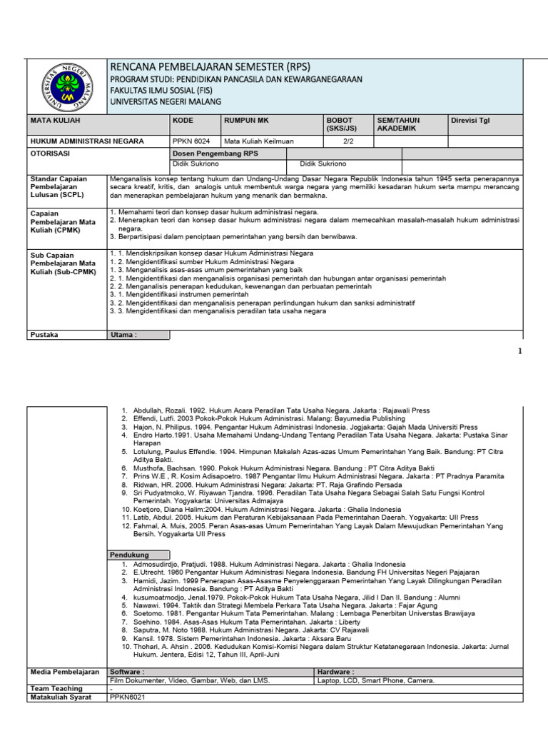 RPS SAP Hukum Administrasi Negara | PDF