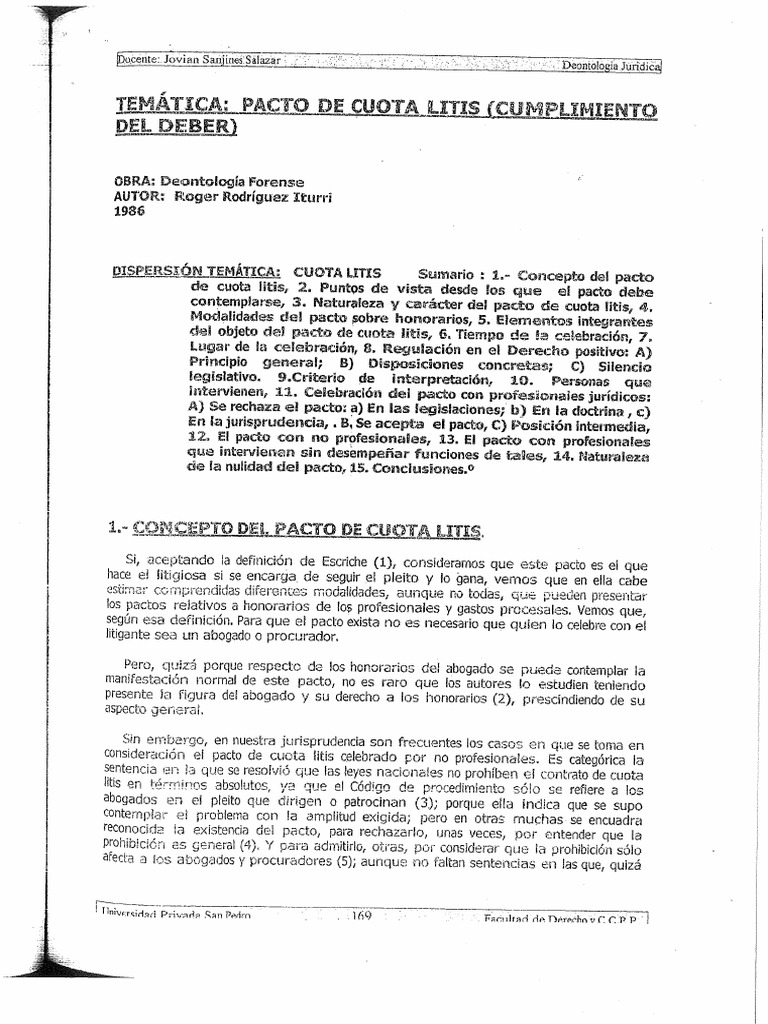 Pdf..pacto de Cuota Litis (Cumplimiento Del Deber) | PDF