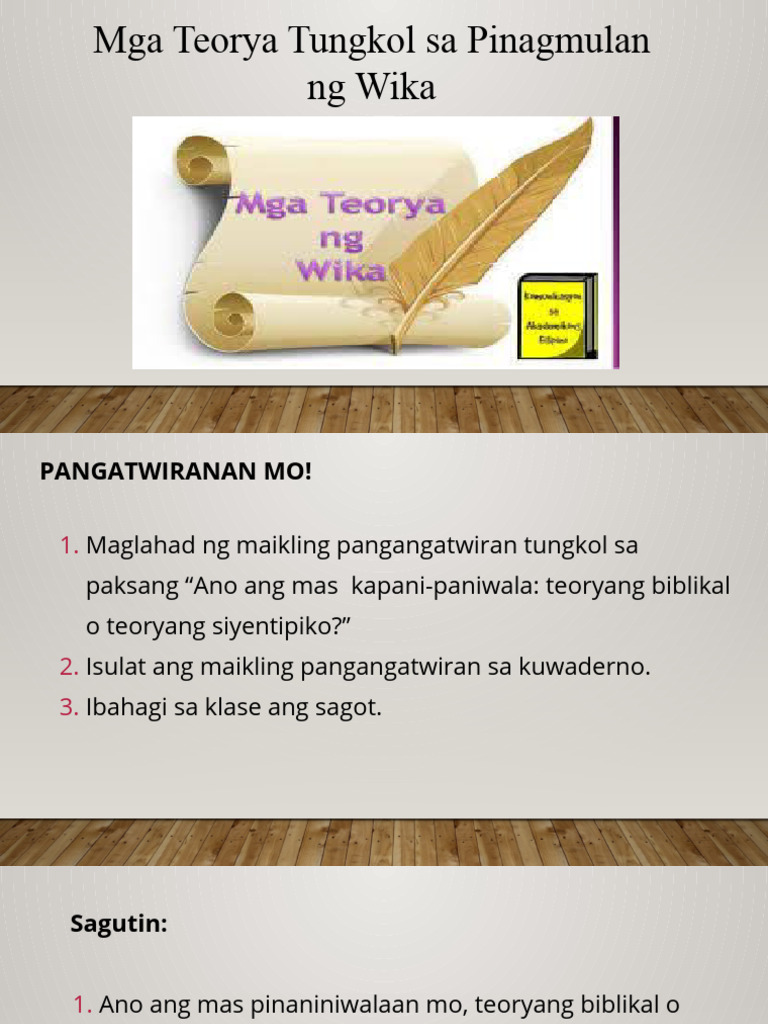 Mga Teorya Tungkol Sa Pinagmulan NG Wika | PDF