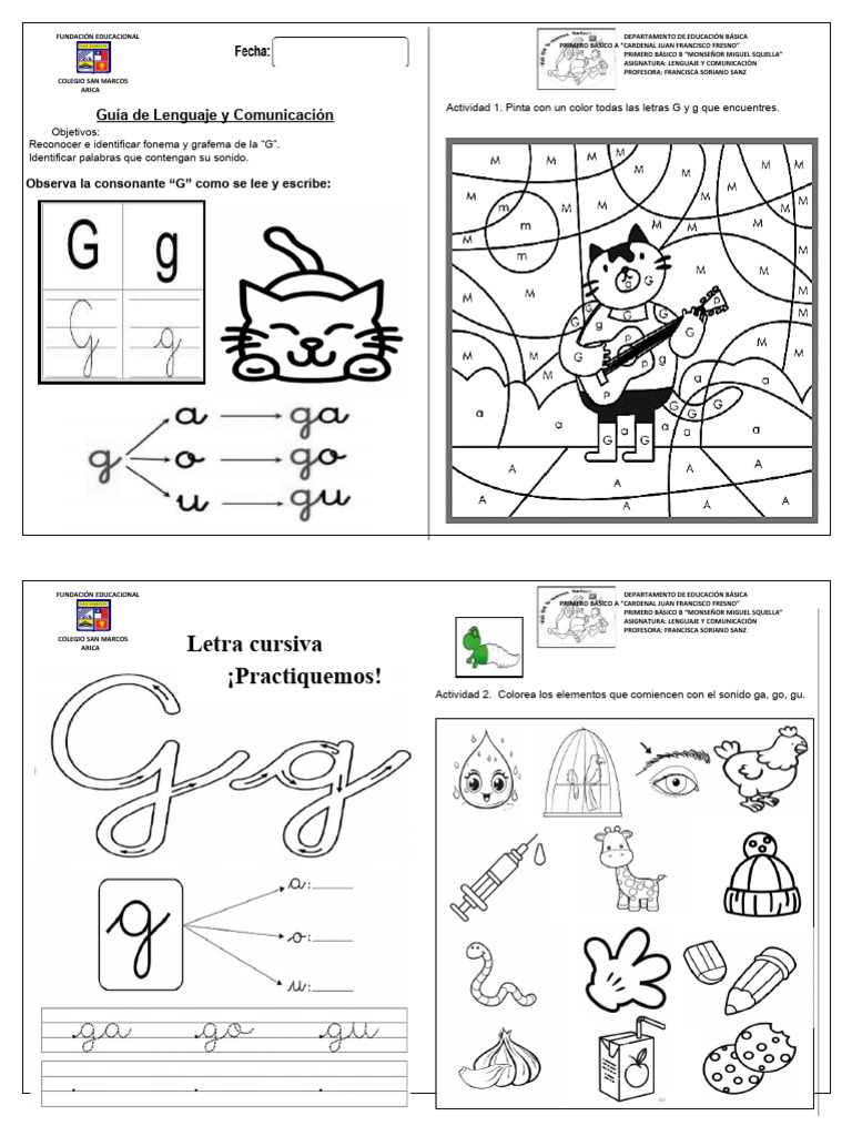 Guía Consonante G | PDF | Escritura | Colación