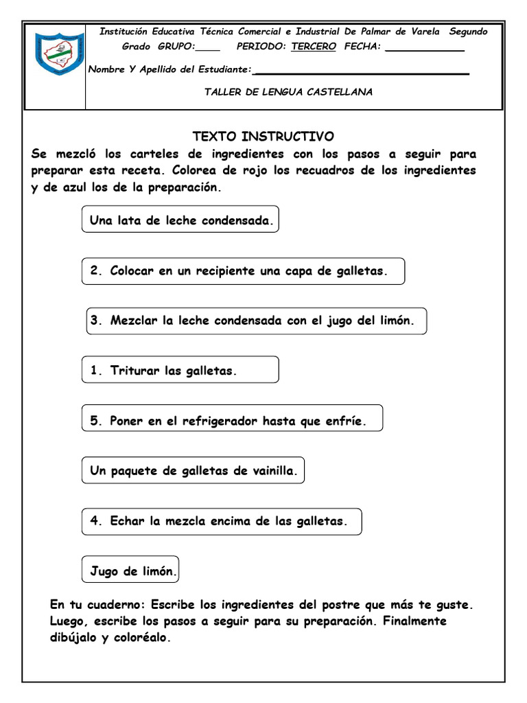 Ficha El Texto Instructivo para Tercero de Primaria | PDF Ficha El Texto Instructivo para Tercero de Primaria | PDF
