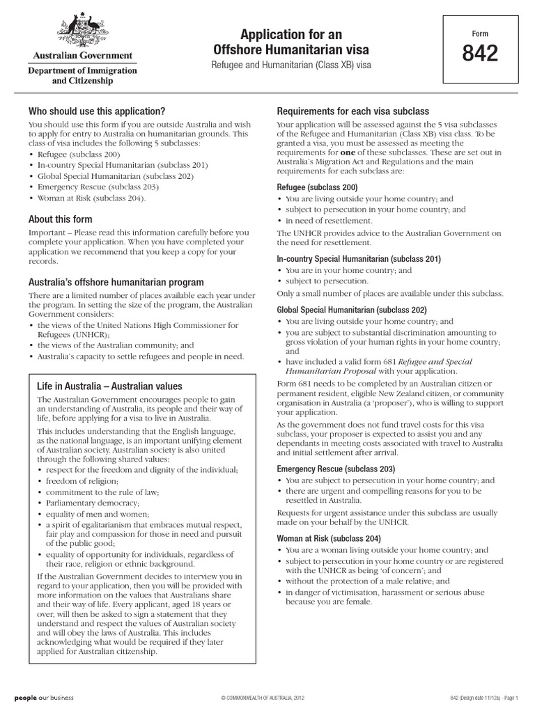 Offshore Humanitarian Visa Application 842 | PDF | Travel Visa | Refugee
