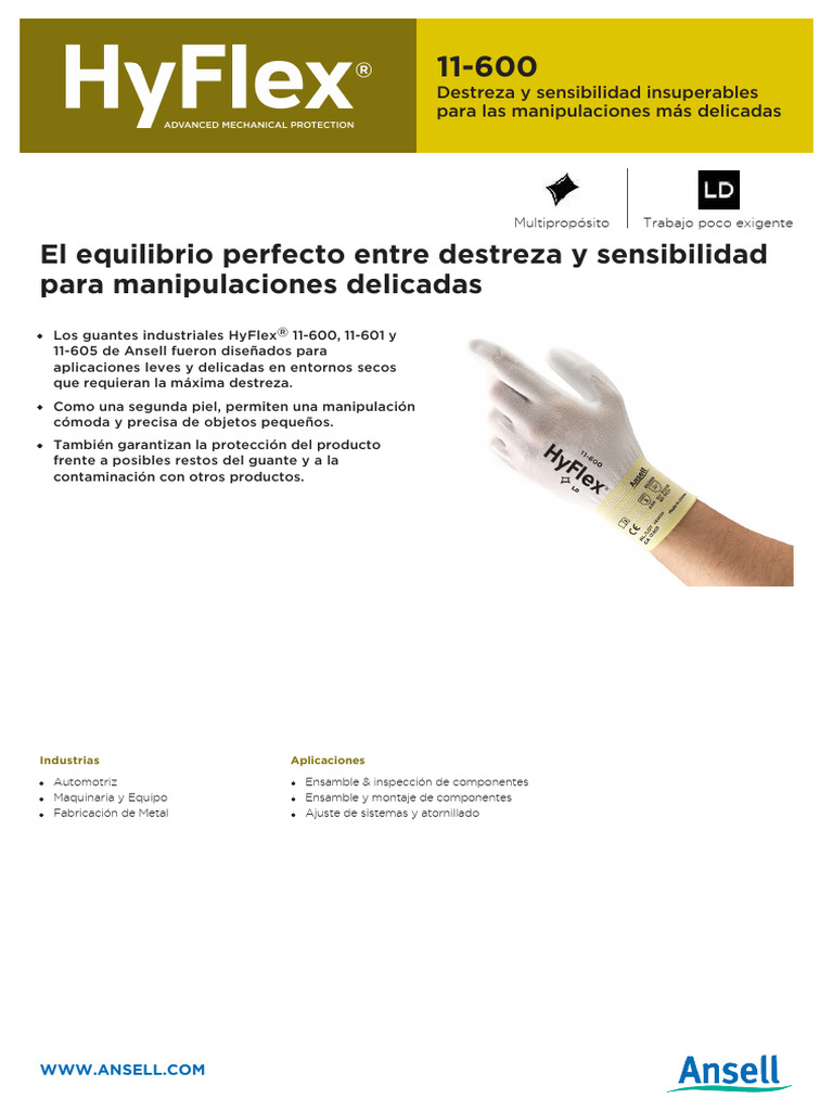 Guante Hyflex 11-600 | PDF | Procesos industriales | Materiales
