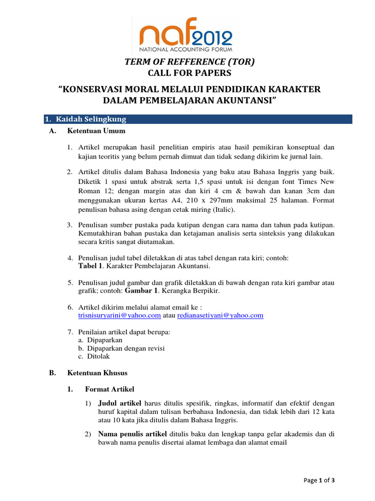 TOR Call For Papers | PDF | Seni & Disiplin Bahasa