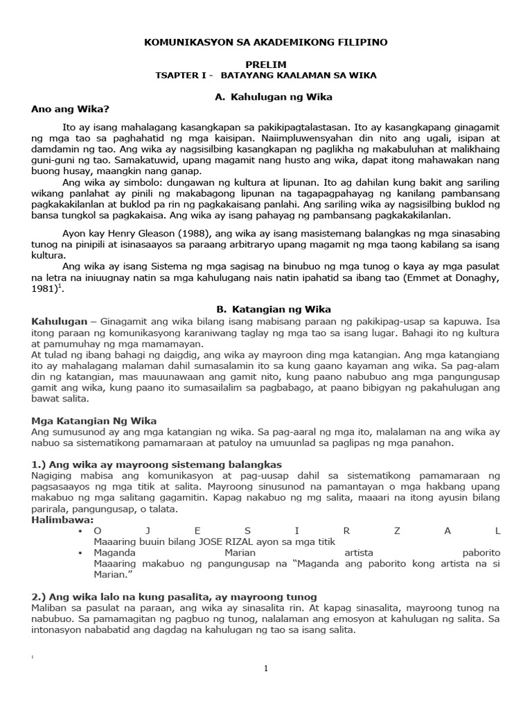 KOMUNIKASYON SA AKADEMIKONG FILIPINO Fil.101 | PDF