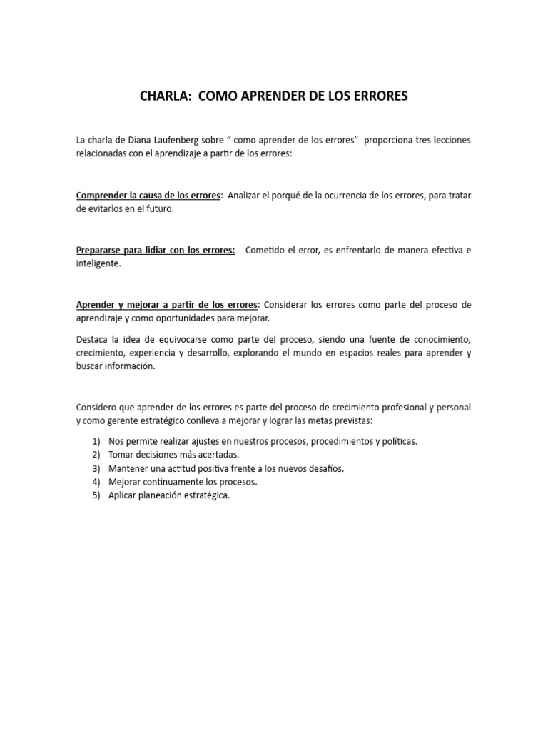 Charla de Diana Laufenberg - Como Aprender de Los Errores | PDF