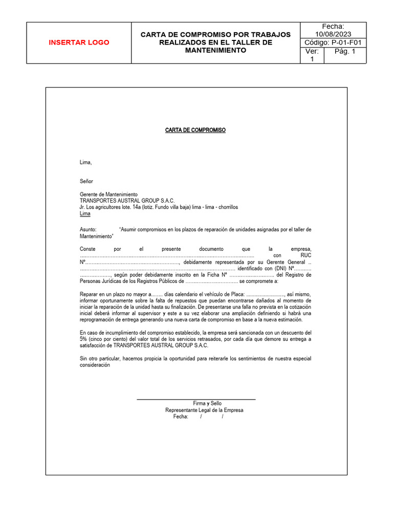 Carta de Compromiso Proveedor | PDF