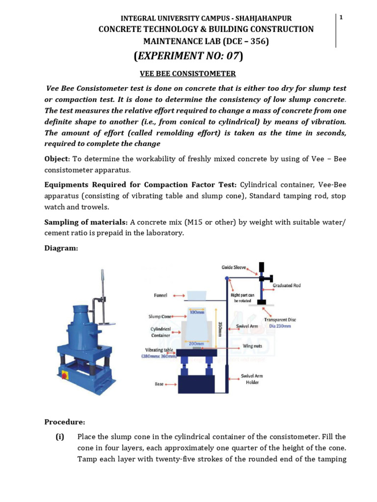 (Experiment No: 07) : Concrete Technology & Building Construction ...