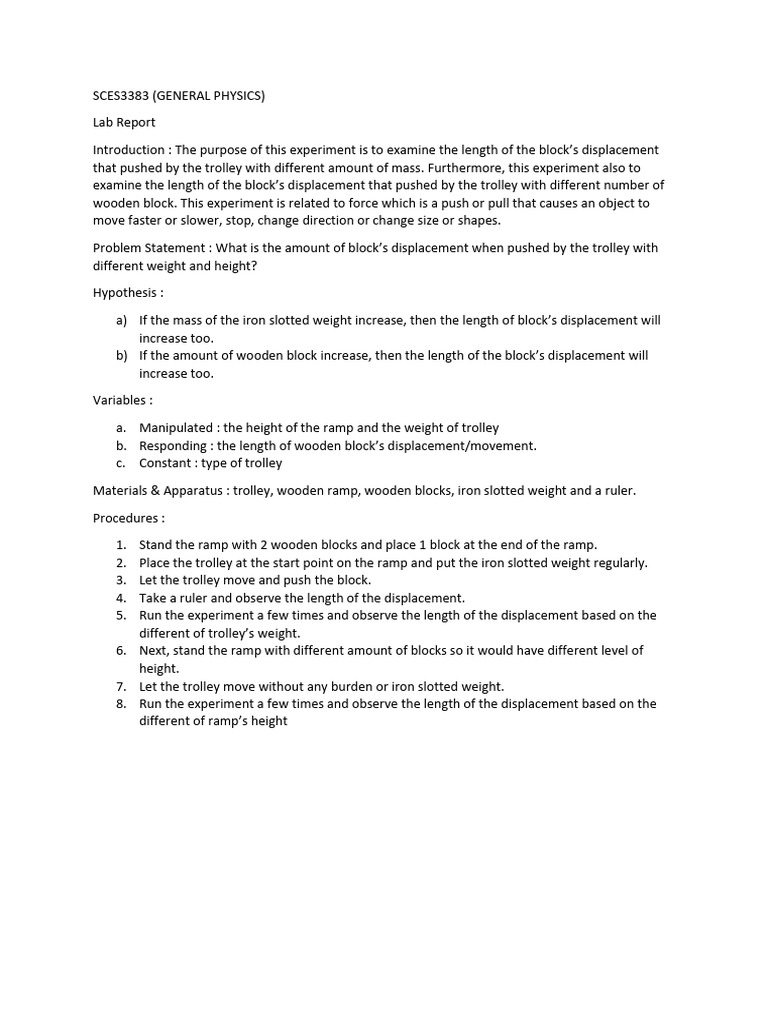 SCES3383 General Physics Lab Report | PDF | Experiment | Weight