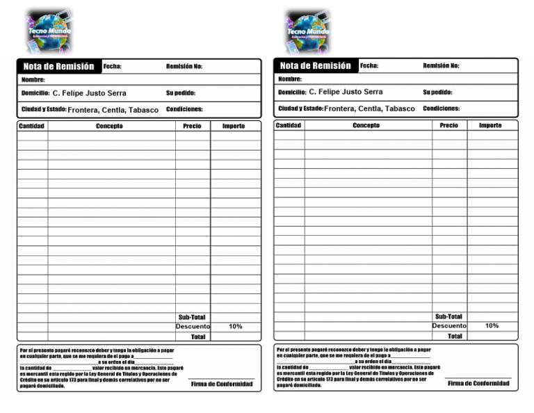 Nota de Remision TECNOMUNDO | PDF
