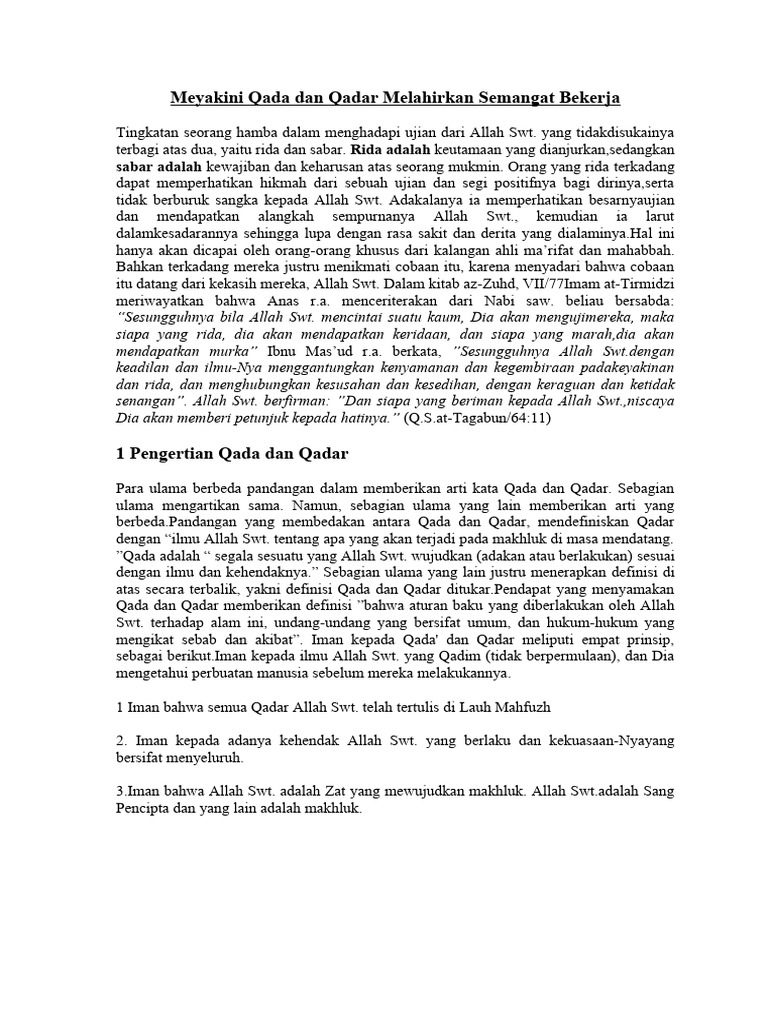 Qada dan Qadar: Semangat Bekerja | PDF
