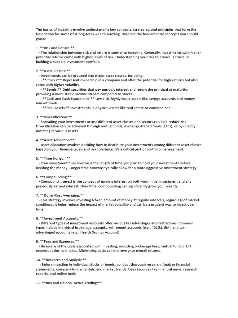 Basics of Investing | PDF | Investing | Asset Allocation