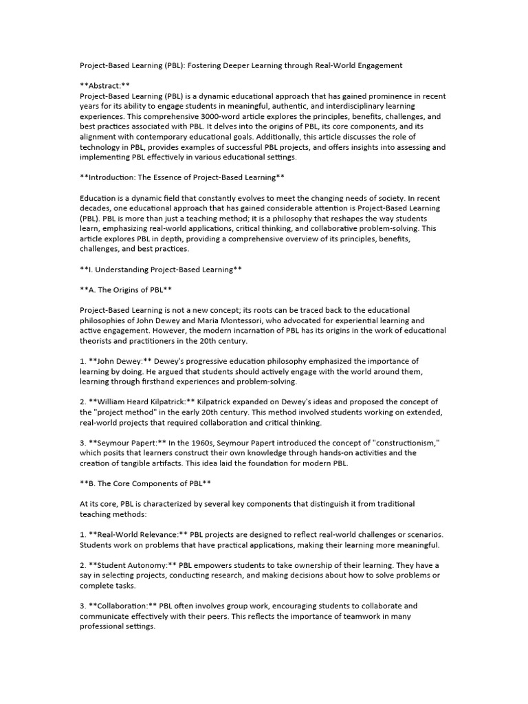 Project-Based Learning (PBL) Explained | PDF