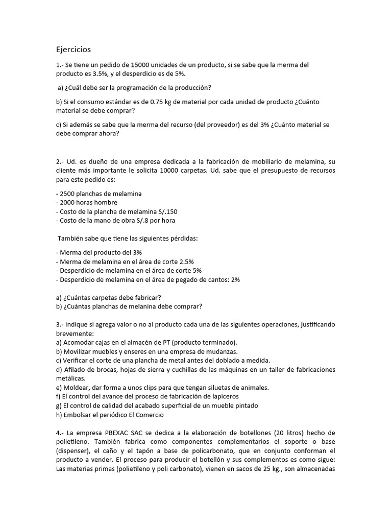 Ejercicio Semana 3 | PDF | Sector secundario de la economía | Procesos industriales