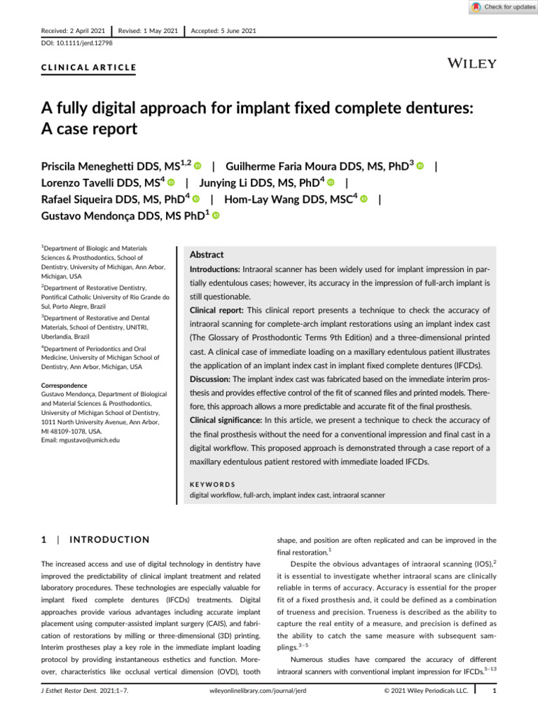 CRS A Fully Digital Approach For Implant Fixed Complete Dentures | PDF