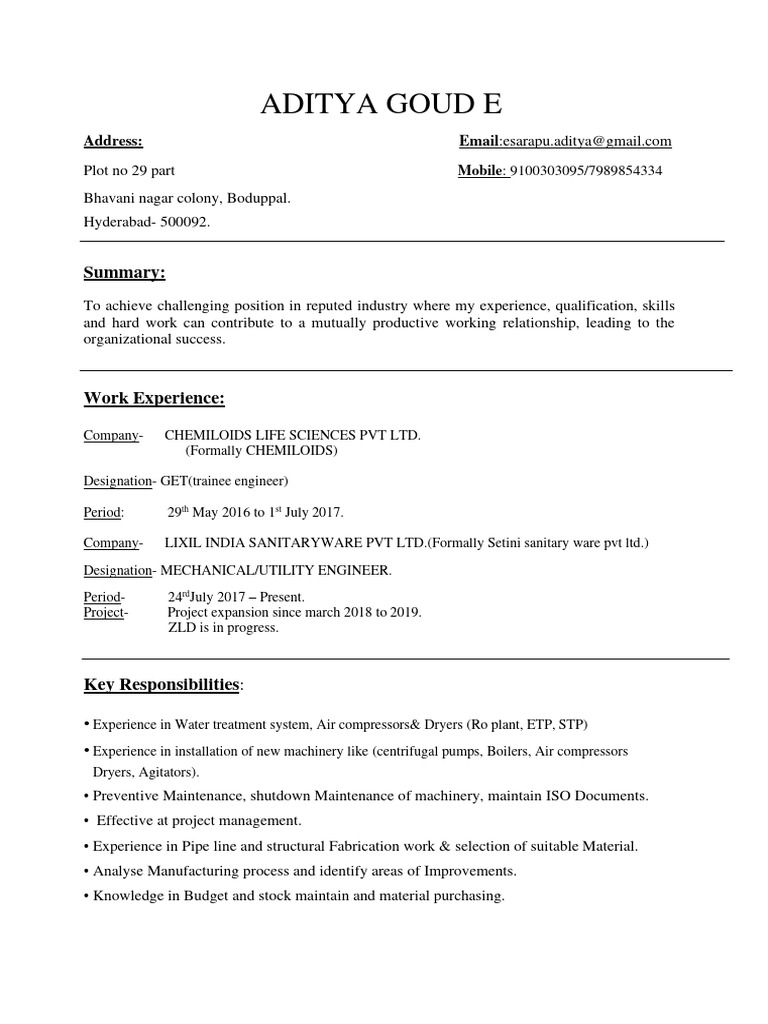 E ADITYA GOUD Resume | PDF